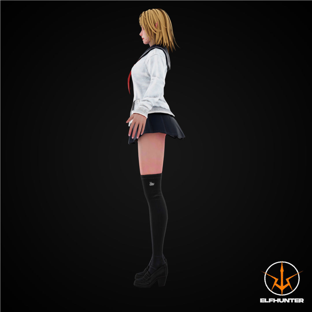 3D model EXCLUSIVE EDITION RIGGED CHARACTER ELF WHITE SCHOOL UNIFORM VR / AR / low-poly | CGTrader