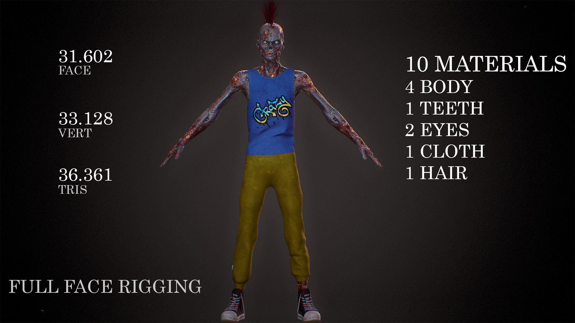 3D model Zombie Boy game character for Horror games VR / AR / low-poly ...