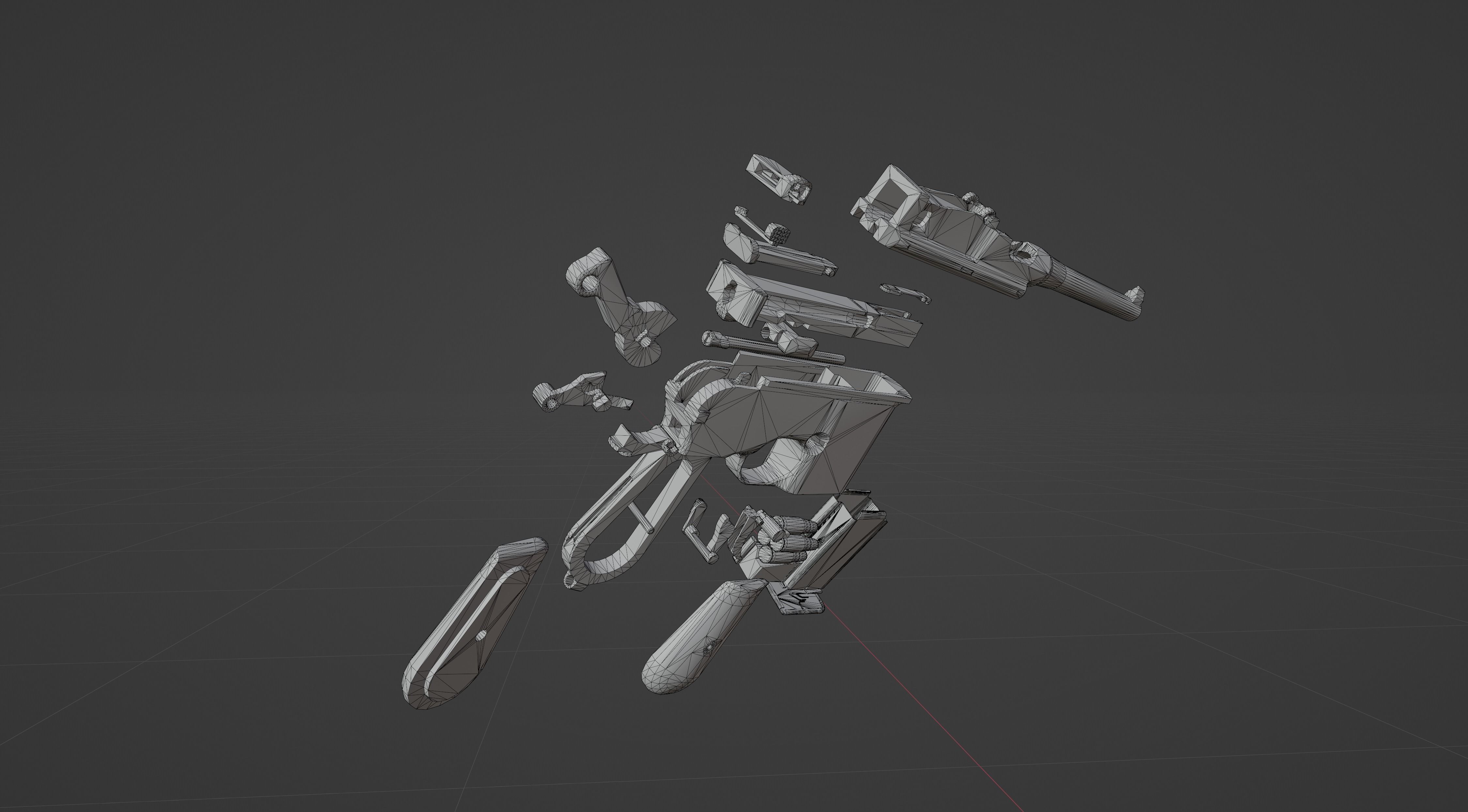 3D model Mauser C96 Broomhandle with carry case low poly game asset VR ...