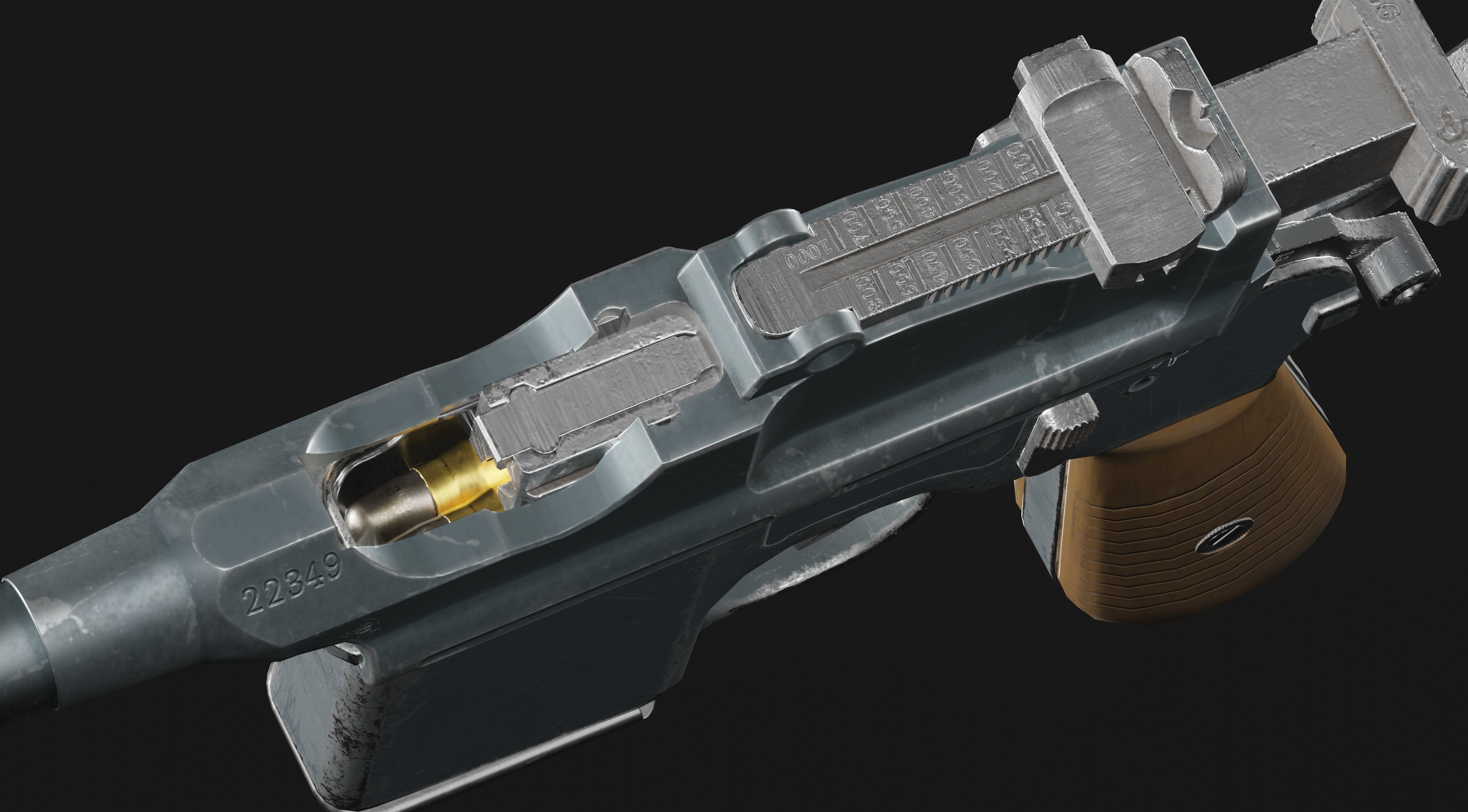 3D model Mauser C96 Broomhandle with carry case low poly game asset VR ...