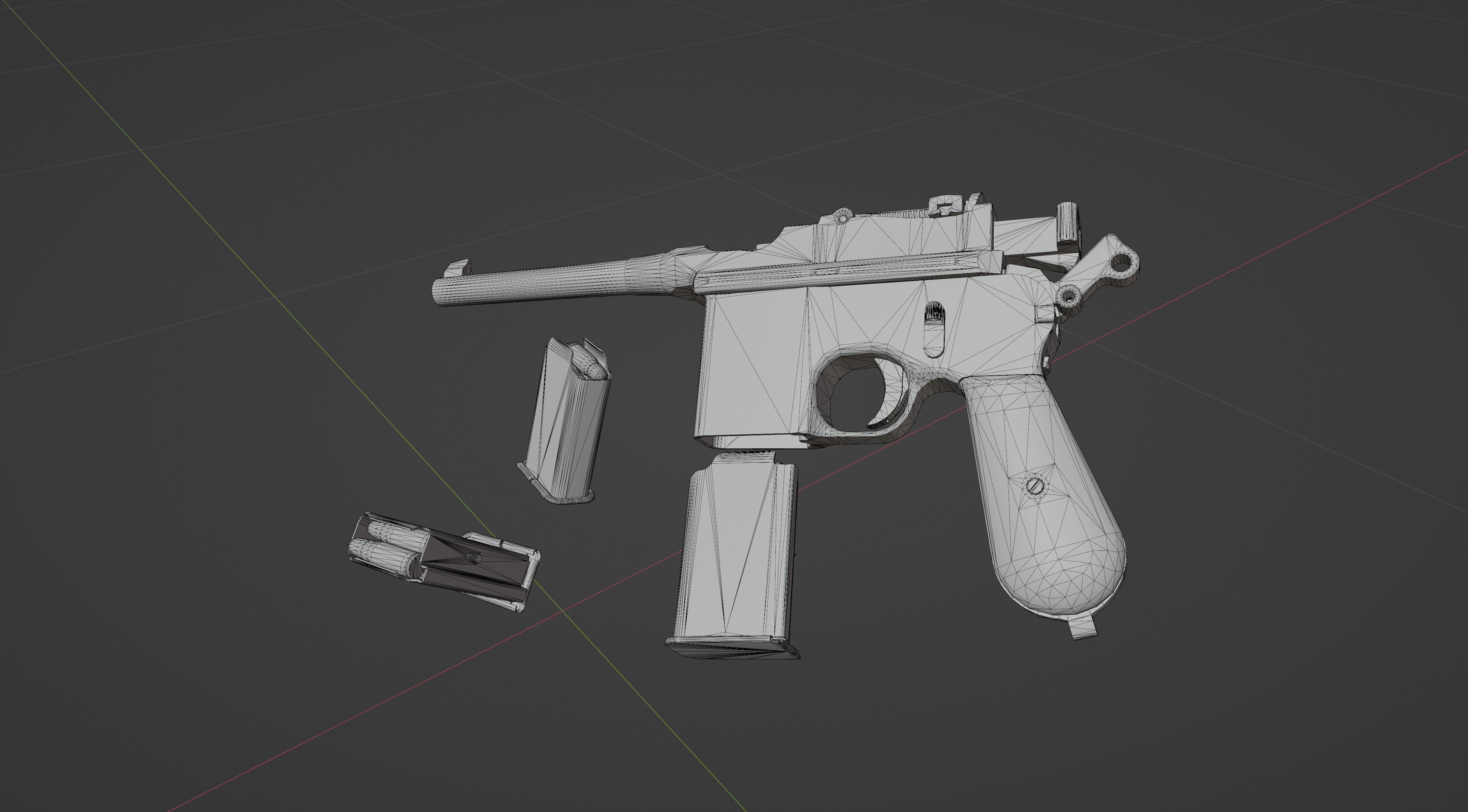 3D model Mauser C96 Broomhandle with carry case low poly game asset VR ...