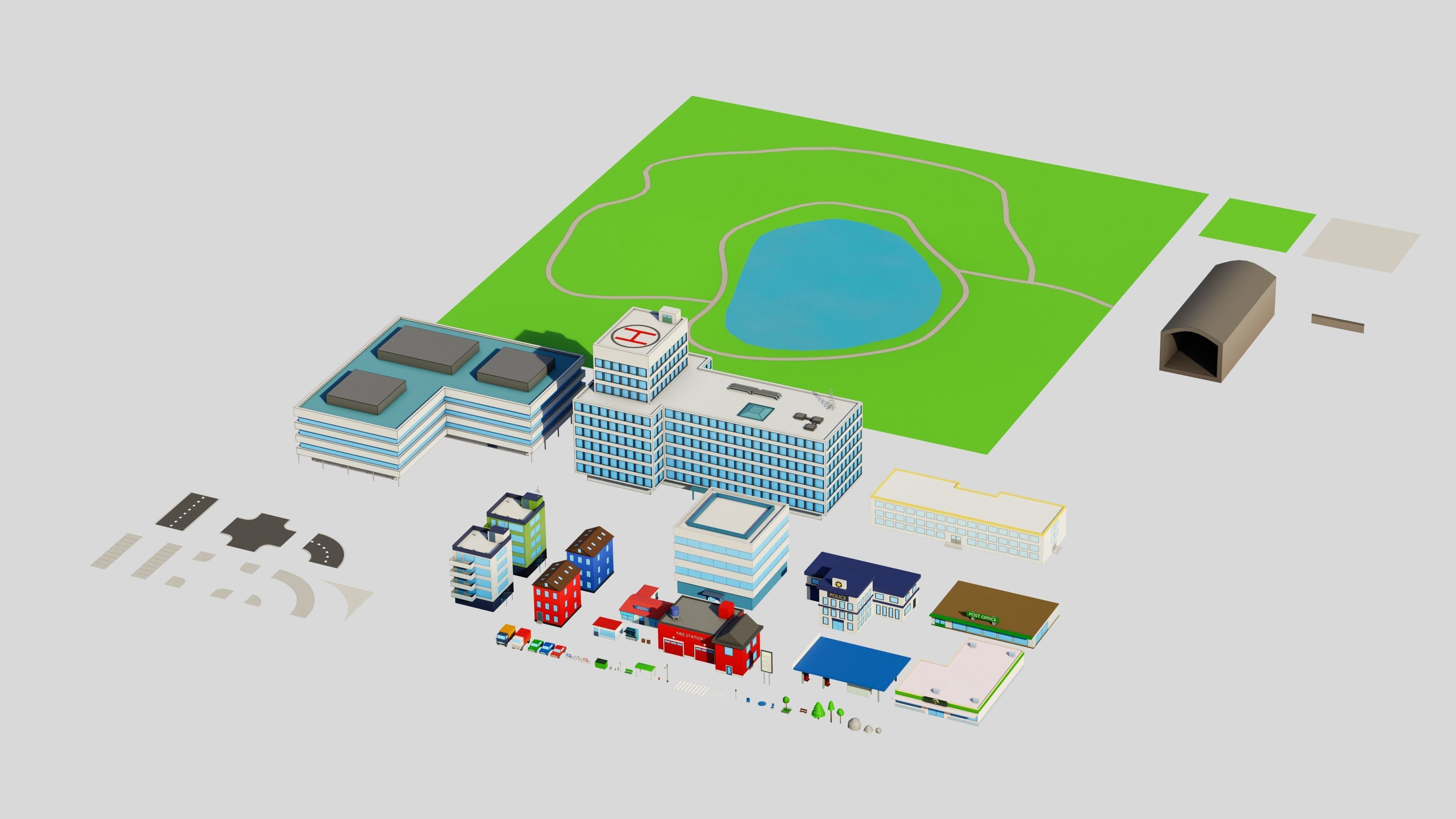 3D model Low Poly Town Pack VR / AR / low-poly | CGTrader