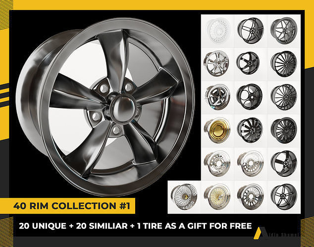 40 Rim Collection1 20 unique rim 20 similar 1 tire as gift 3D model ...