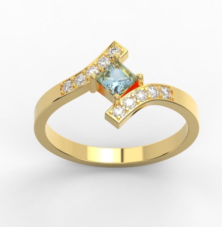 Classic Ring with 2 lines and quad gem 210612 R 3D model 3D printable ...