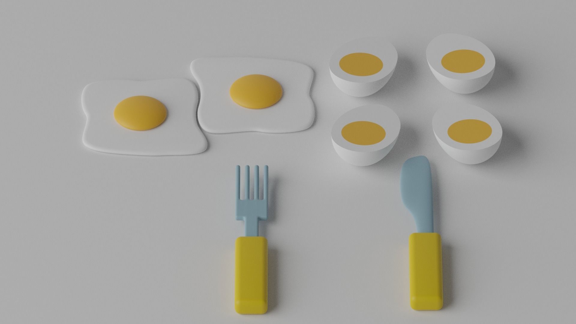 3D model Cartoon Fried Egg Boiled Egg Plate Cutlery VR / AR / low-poly ...