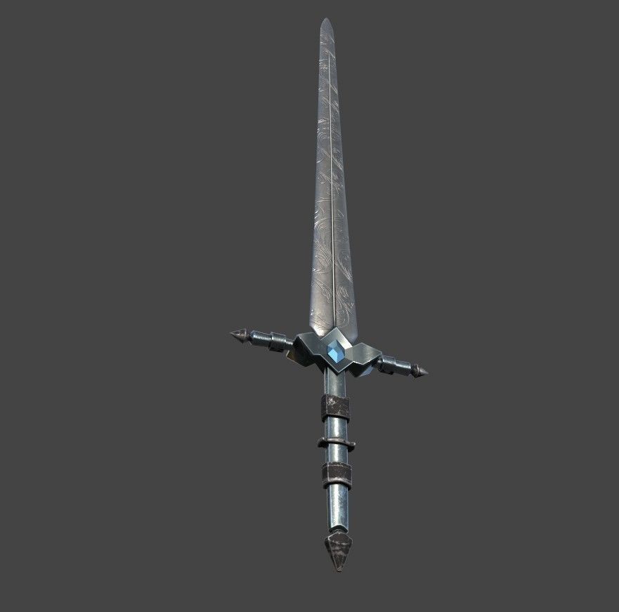 3D model Simple medieval dark metal sword 8 k textures lowpoly VR / AR ...