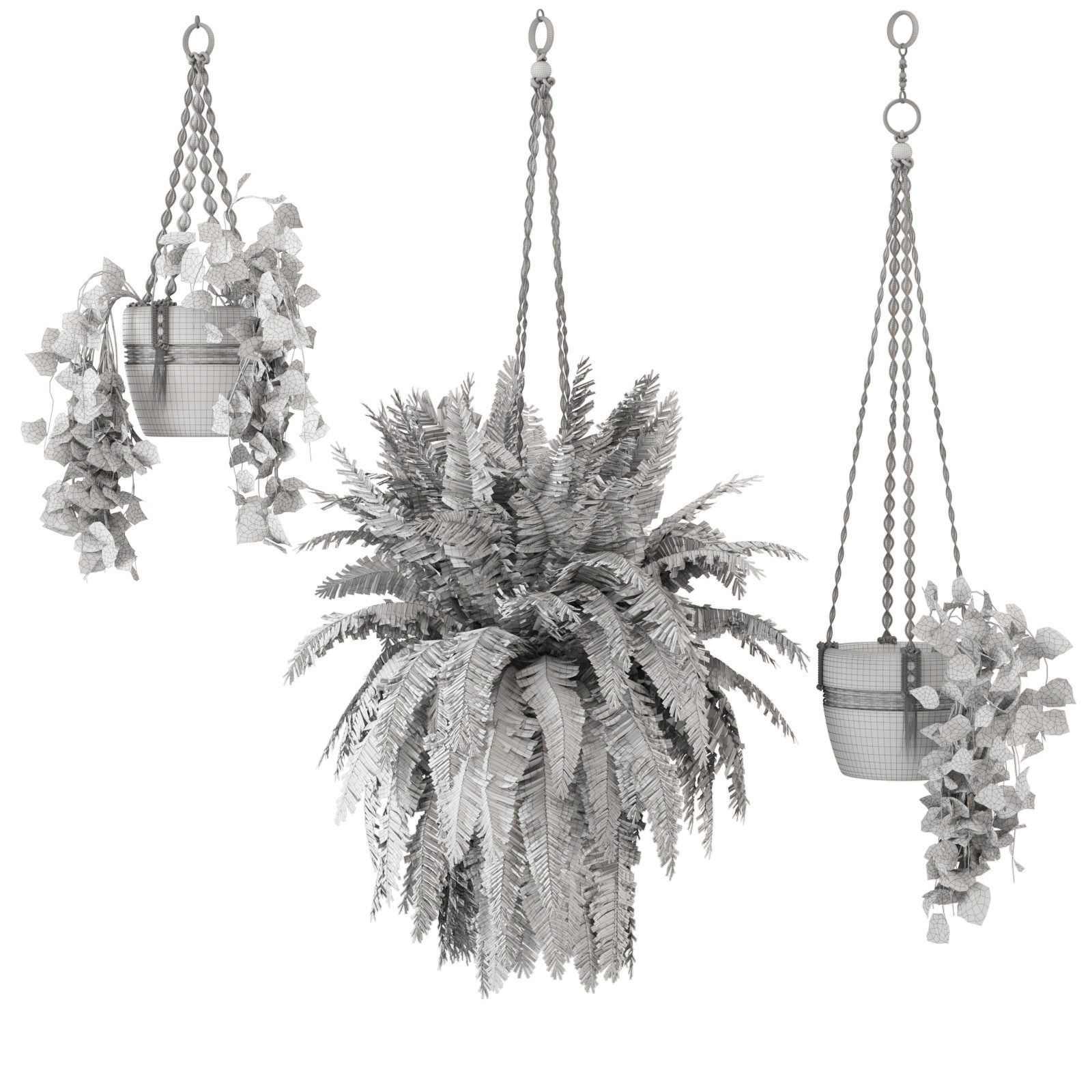 Indoor Plants in rusty Concrete Pot with Macrame - Set 29 3D model | CGTrader