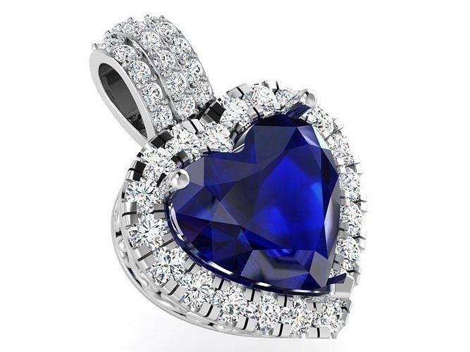 Stylish blue stone heart pendant 3162 3D print model 3D model 3D ...