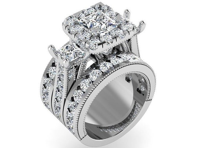 Long and thick 3-row diamond ring 3168 3D print model 3D model 3D printable | CGTrader