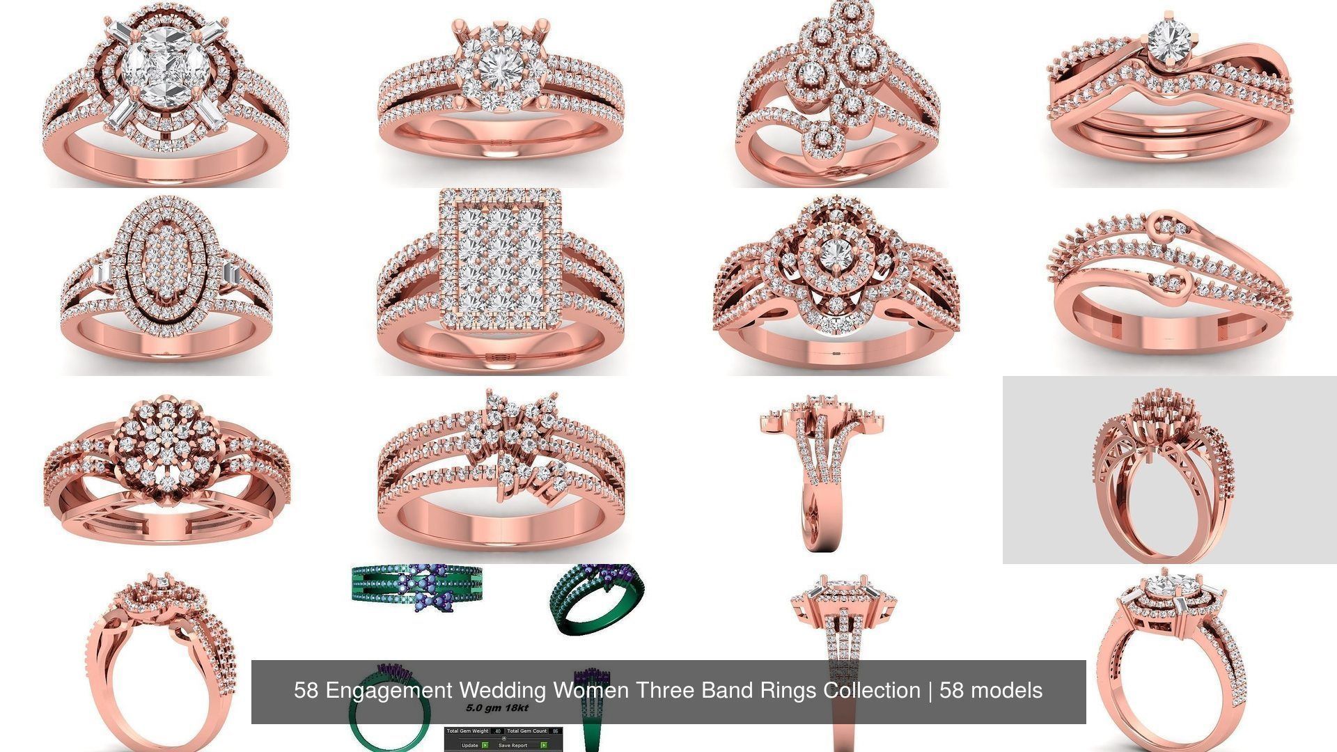 58 Engagement Wedding Women Three Band Rings Collection | CGTrader