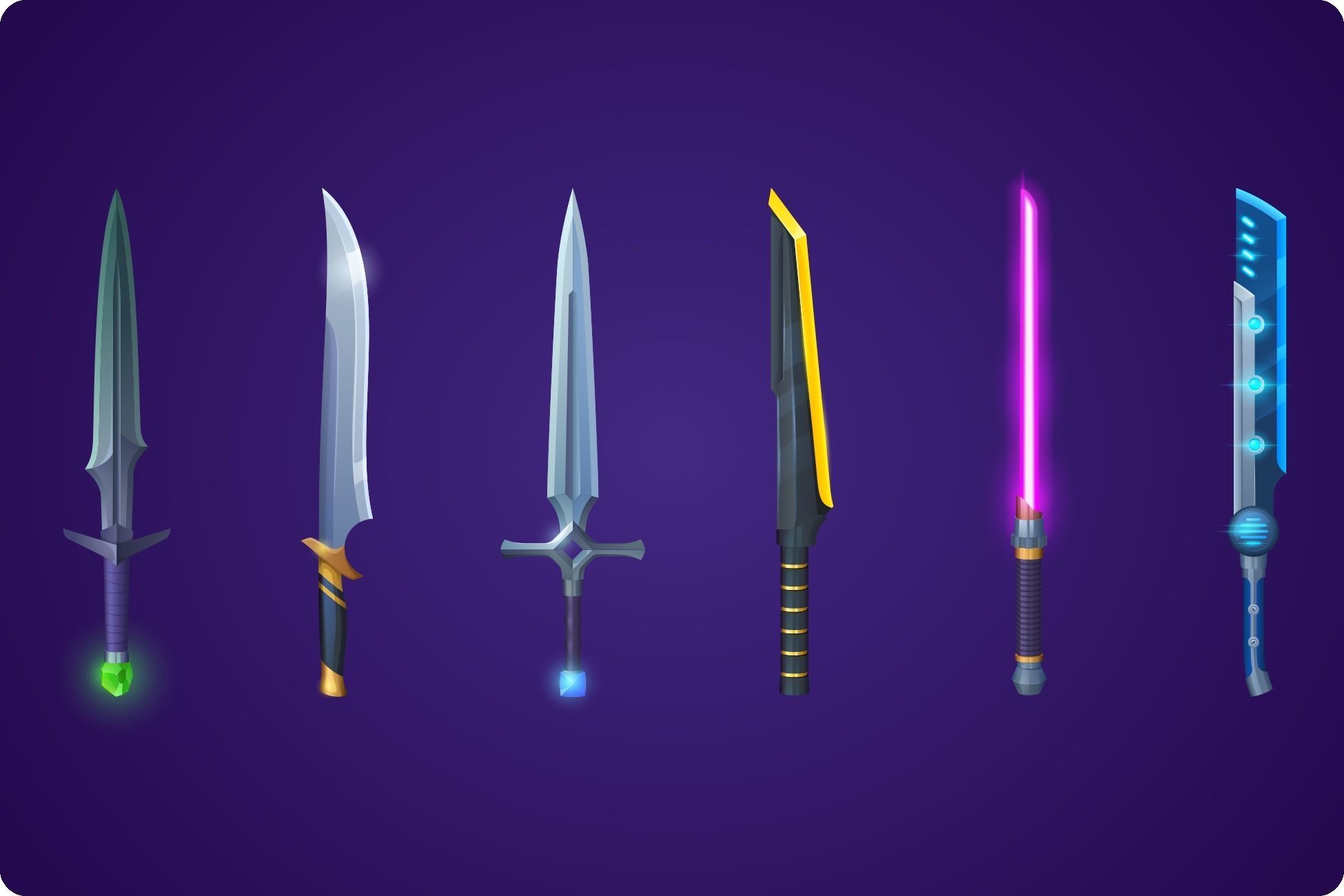 3D model Cartoon Medieval Swords and Futuristic Laser Weapons VR / AR ...