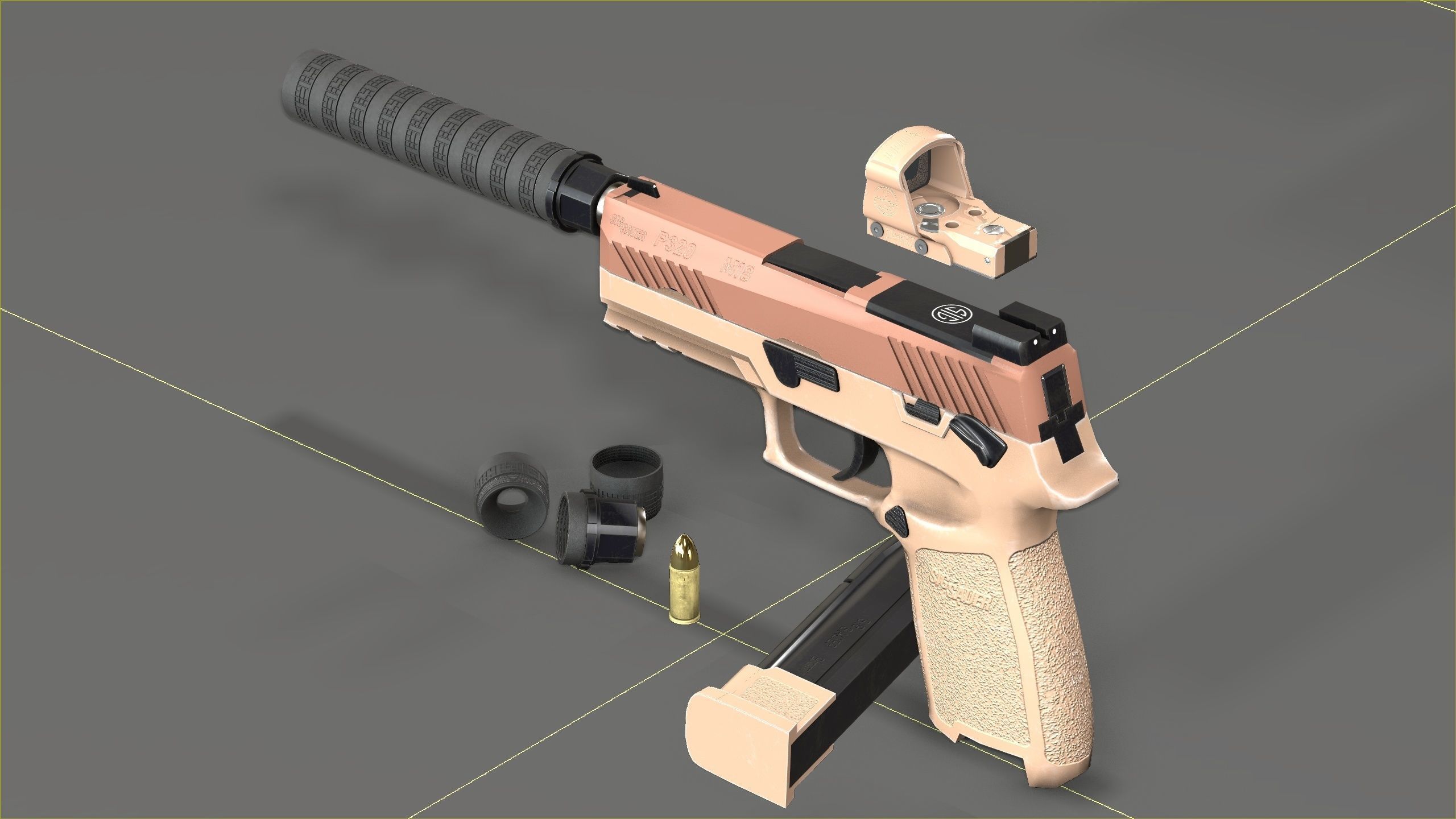 3D model Sig Sauer M18 with MOD X Silencer VR / AR / low-poly | CGTrader