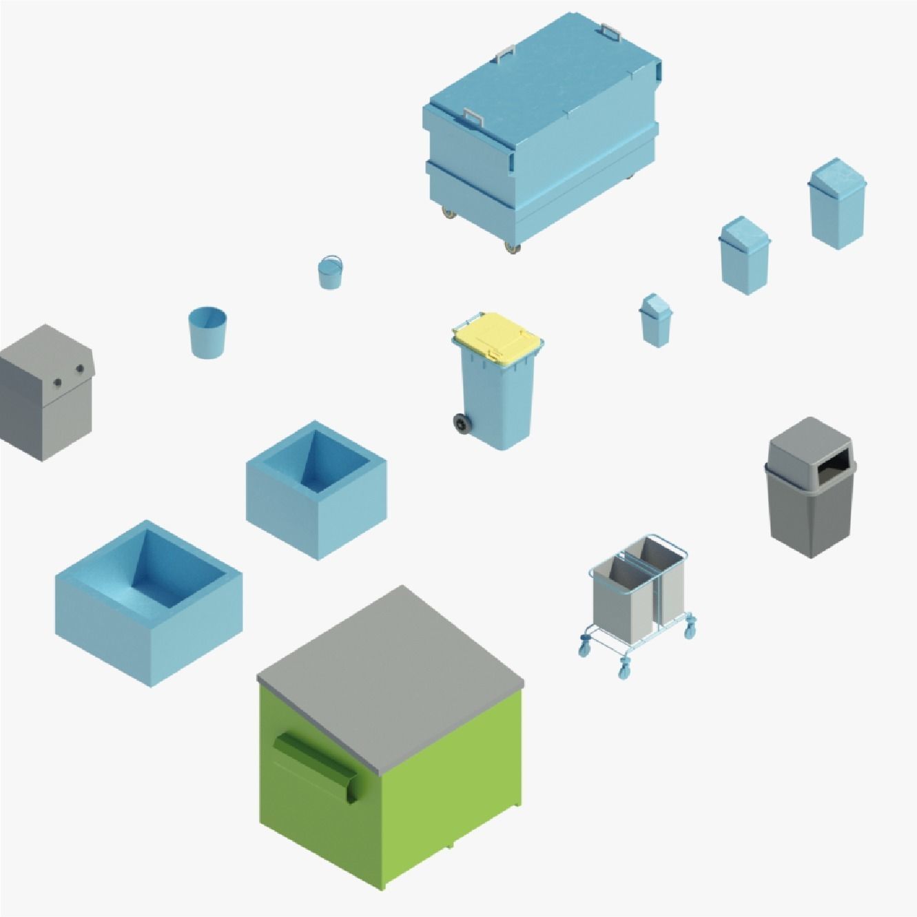 Litter bins and waste containers - Pack of revit families 3D model | CGTrader