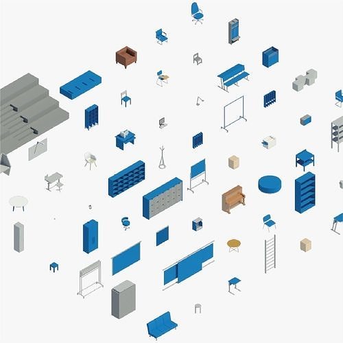 School equipment - Pack of revit families 3D model | CGTrader