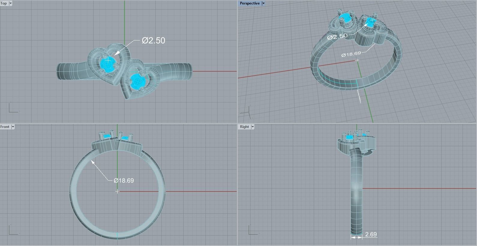 210812 R Ring with two hearts 3D model 3D printable | CGTrader