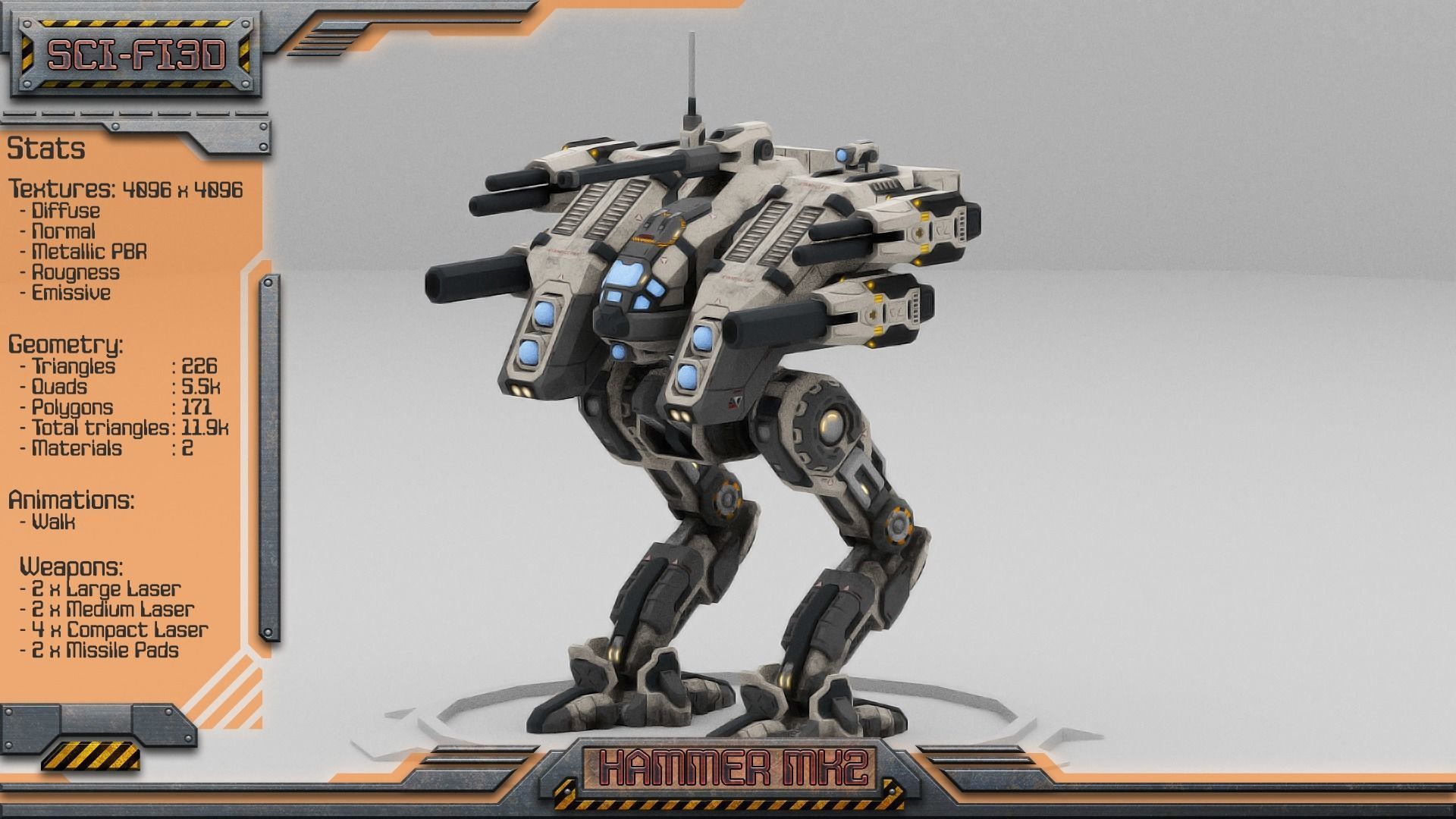 3D model Hammer MK2 BattleMech VR / AR / low-poly | CGTrader