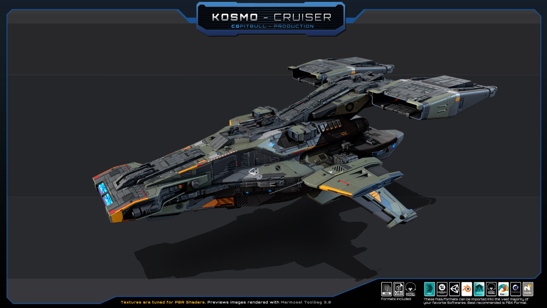 3D model KOSMO Cruiser Spacecraft VR / AR / low-poly | CGTrader