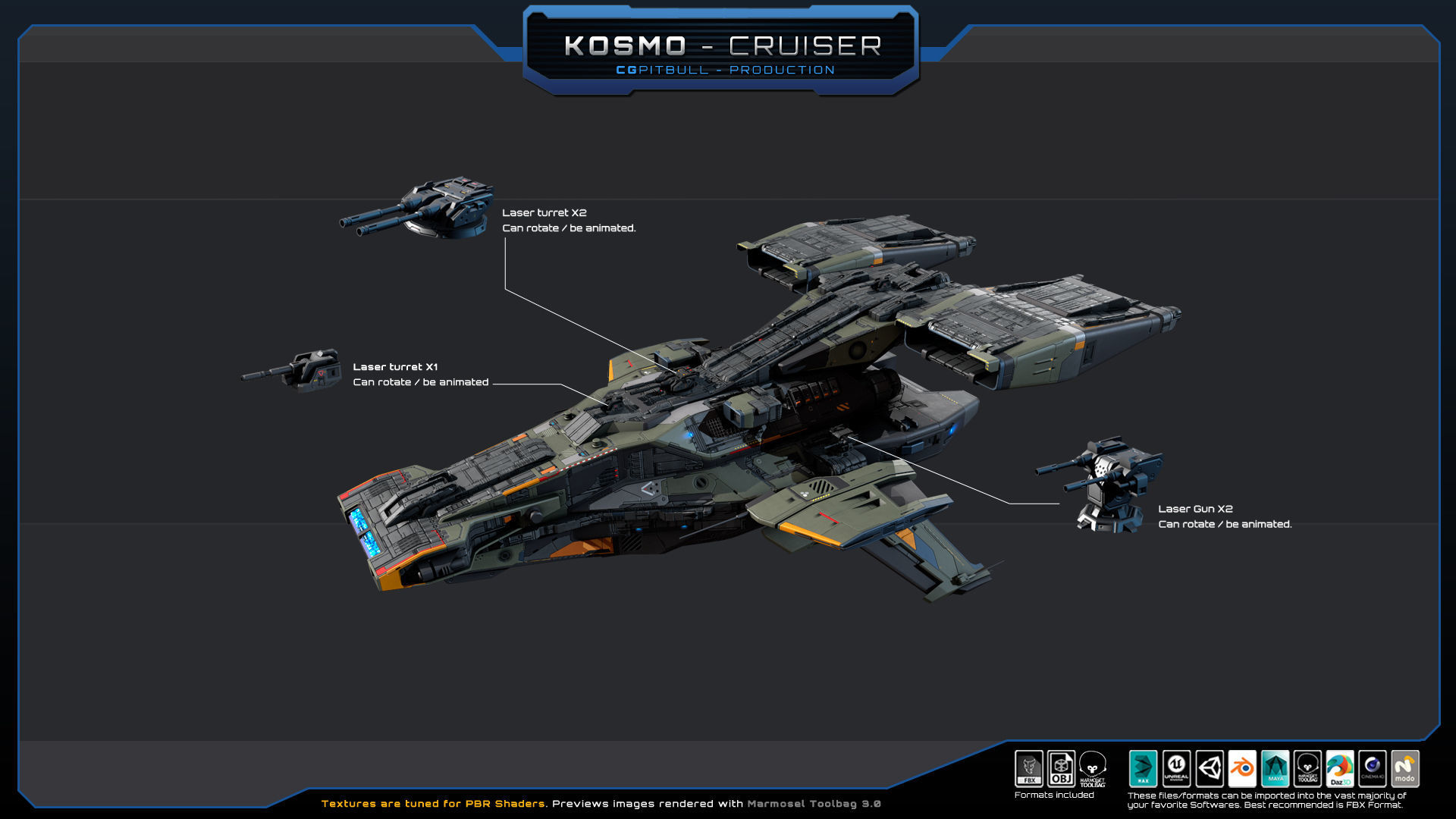 3D model KOSMO Cruiser Spacecraft VR / AR / low-poly | CGTrader