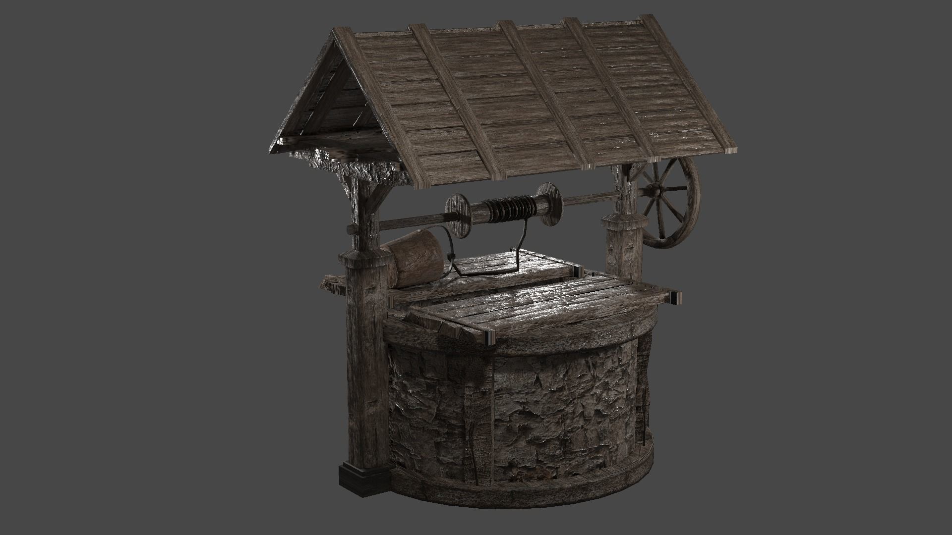 3D model Old Well Medieval with Bucket - low poly realistic VR / AR ...