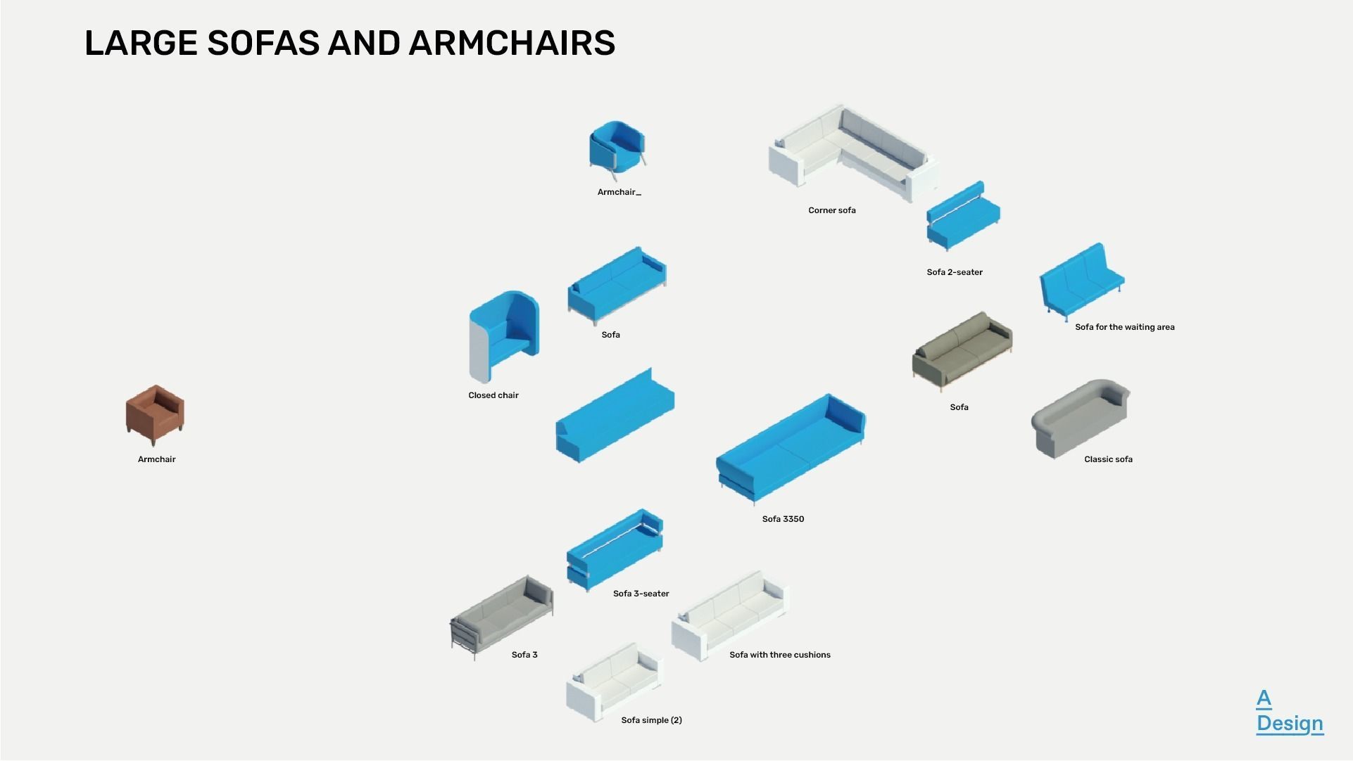 Sofas and armchairs - Pack of revit families 3D model | CGTrader