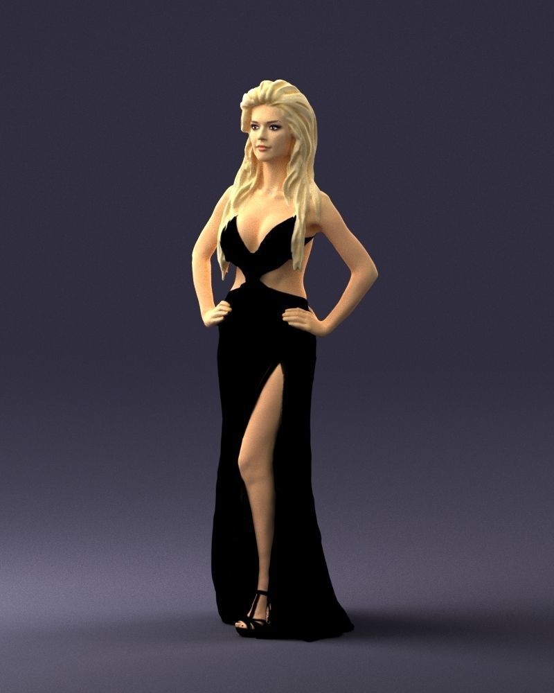 Blonde girl in an open black dress 0313 3D Print Ready 3D model 3D printable | CGTrader