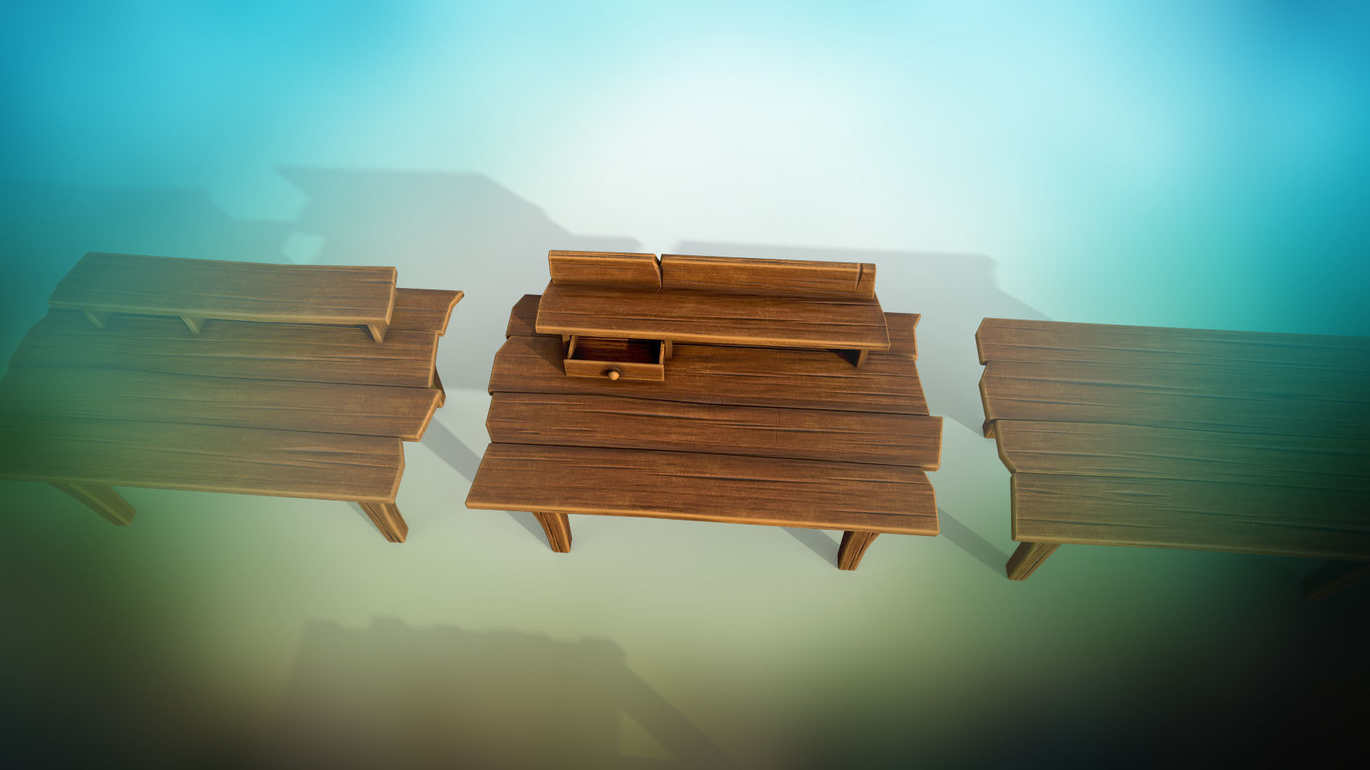 3D model Set of stylized tables PBR game ready VR / AR / low-poly ...