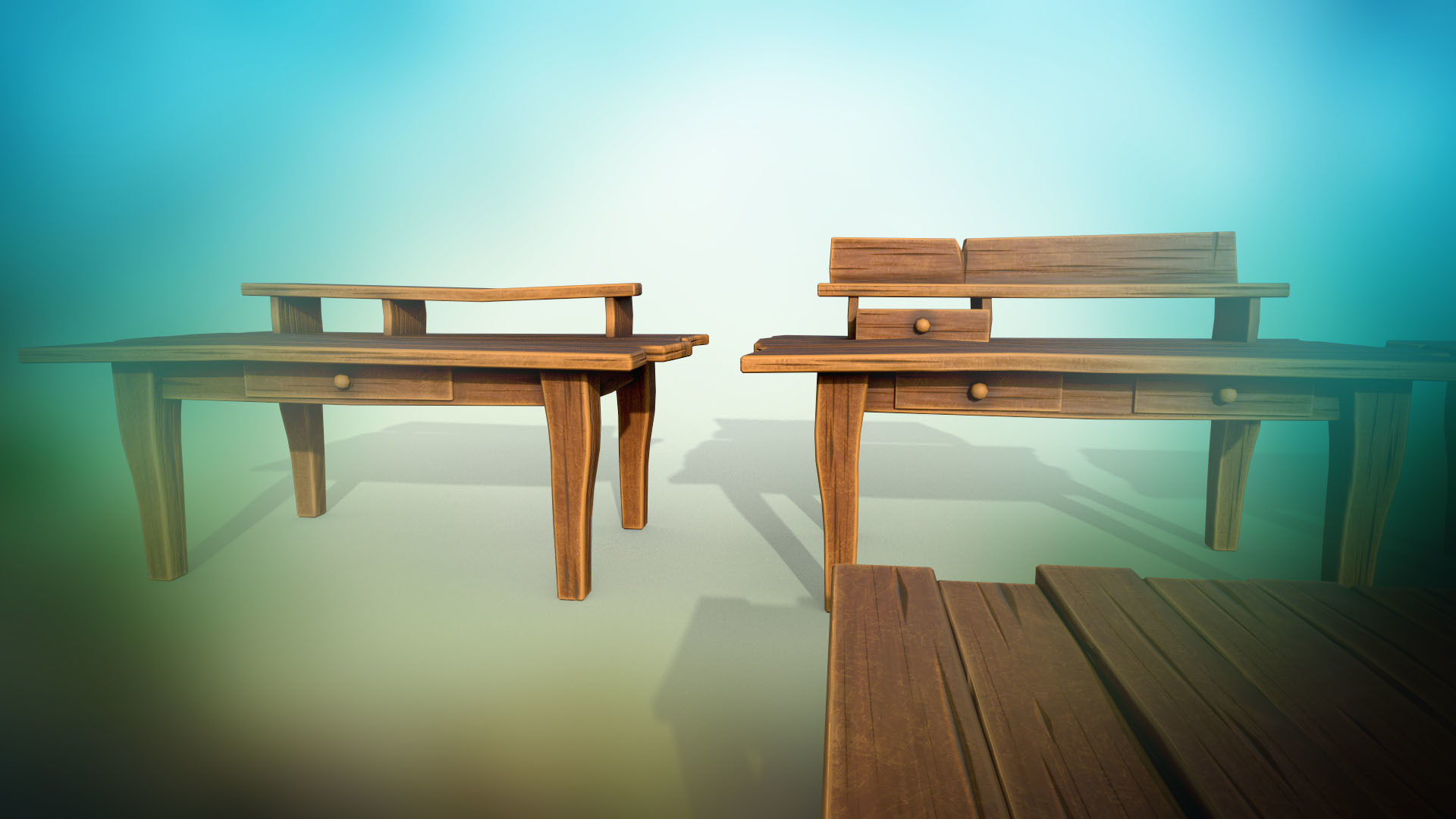 3D model Set of stylized tables PBR game ready VR / AR / low-poly ...