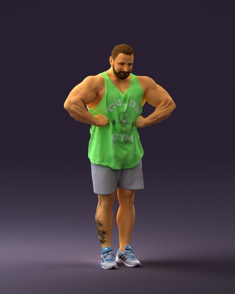 Bodybuilder in green shirt 0783 3D model | CGTrader
