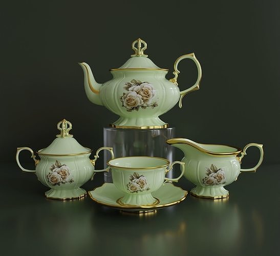 Antique porcelain tea set with flowers 3D model | CGTrader