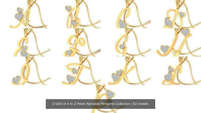 Two Set of A to Z Heart Alphabet Pendants Collection | CGTrader