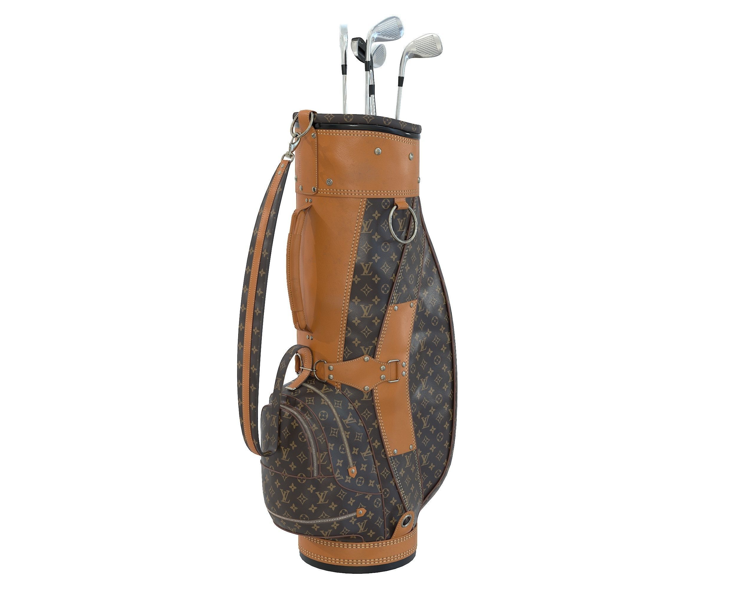 3D model Vintage Louis Vuitton Monogram LV Golf Bag with Clubs VR / AR ...