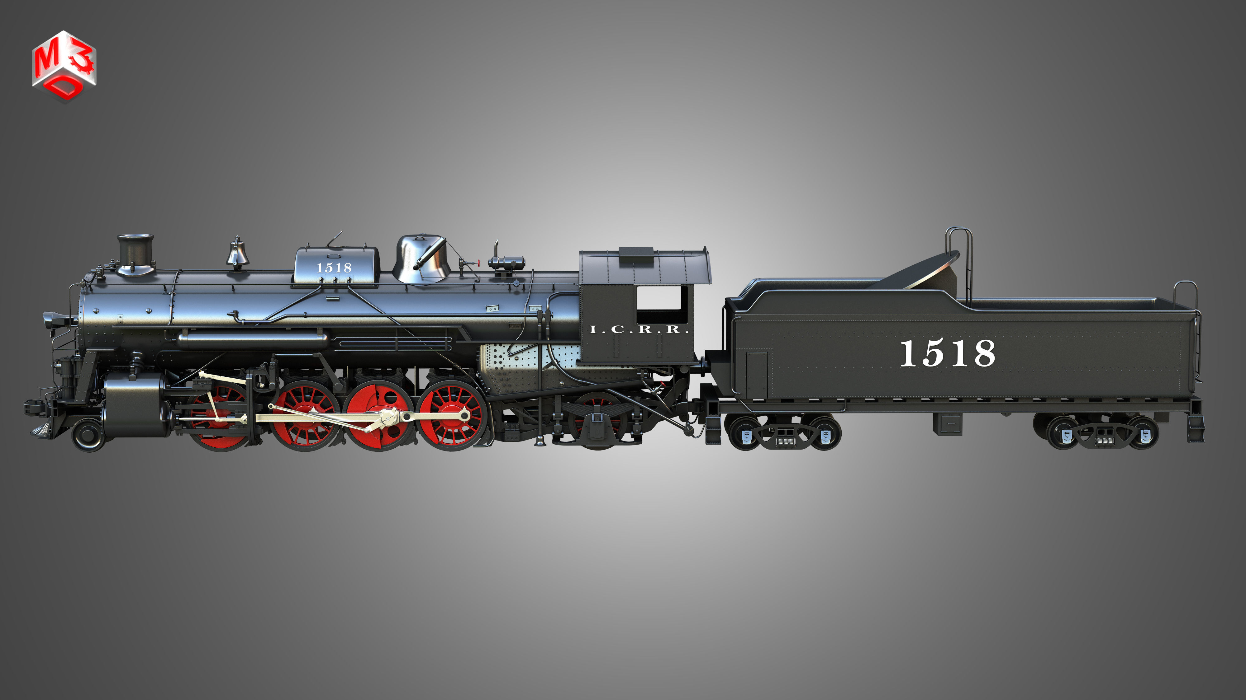 ICRR 1518 - Steam Locomotive With Coal Wagon 3D model | CGTrader