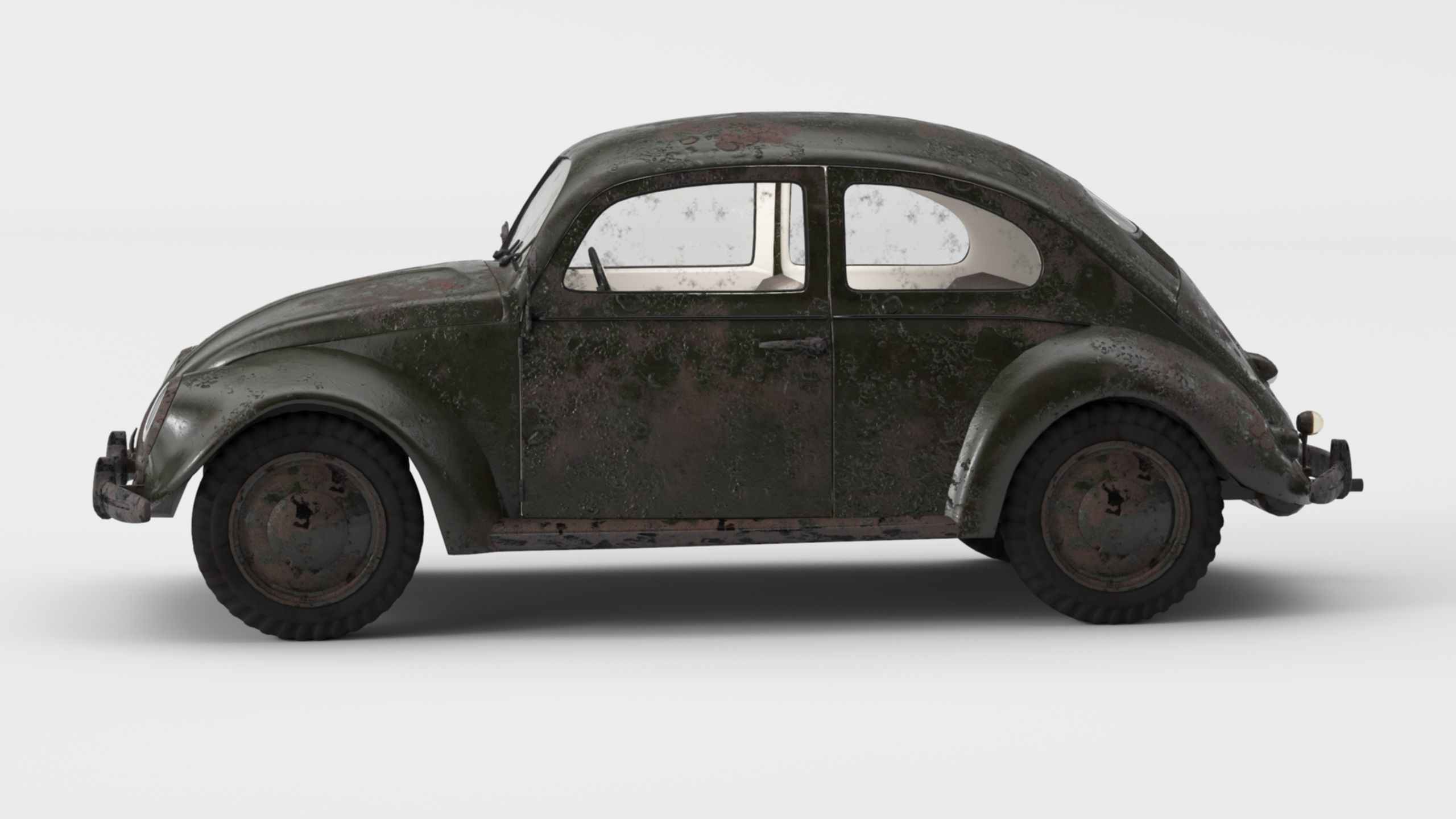 3D model VW Style Beetle Bug Old Rusty WW2 Wrecked Car VR / AR / low ...