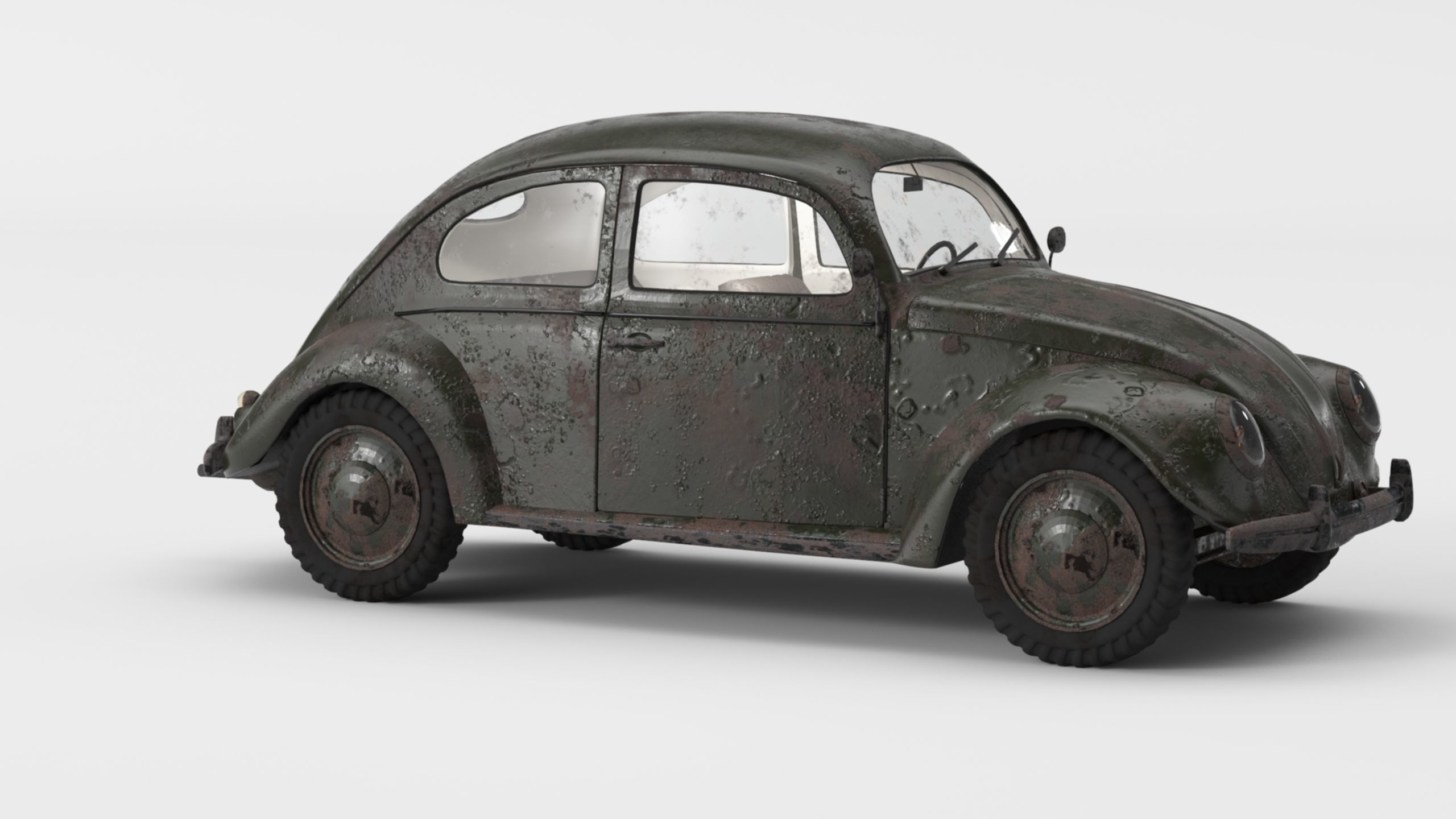 3D model VW Style Beetle Bug Old Rusty WW2 Wrecked Car VR / AR / low ...