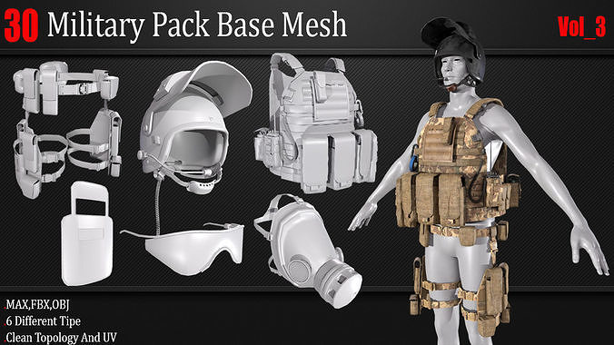 3D model 30 Military Pack Base Mesh Vol 03 Game Ready VR / AR / low ...