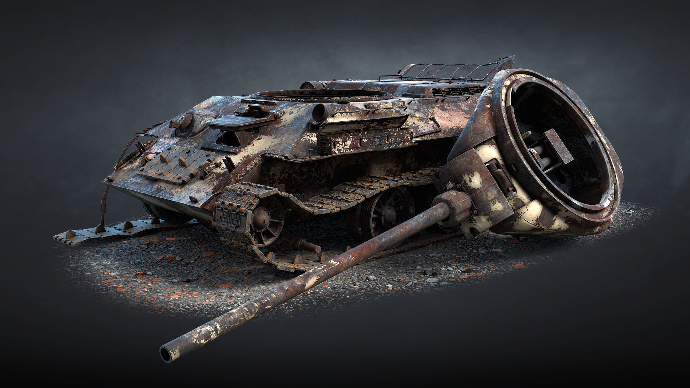 3D model T-34-85 Destroyed Game Ready VR / AR / low-poly | CGTrader