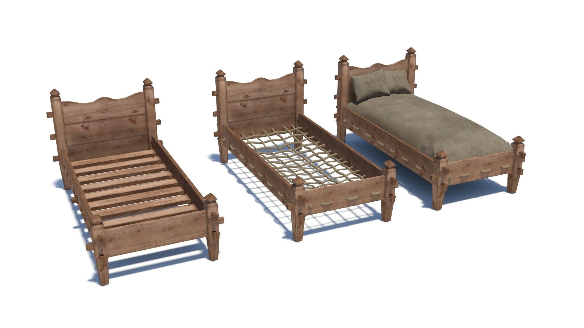 3D model Medieval simple bed and tick mattress VR / AR / low-poly ...