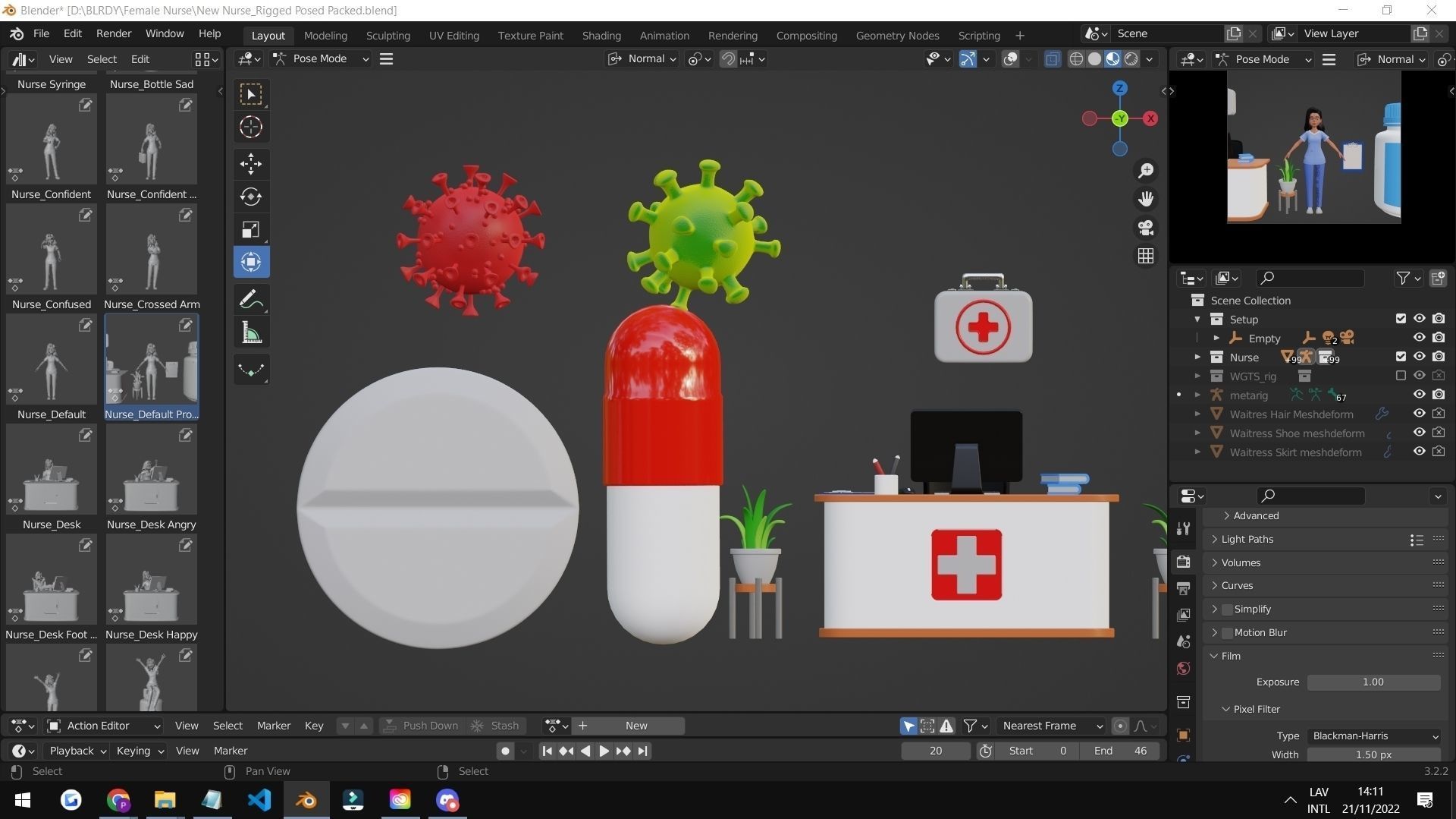 3d Model Nurse Cartoon Female Character Vr Ar Low Poly Rigged