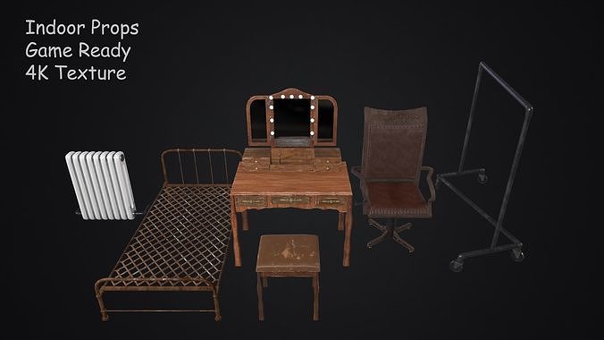 3D model Indoor furniture Props Collection 2 Game Ready VR / AR / low ...