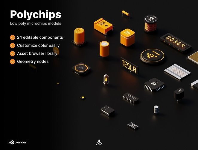 3D model Polychips 3D components and microchips VR / AR / low-poly ...