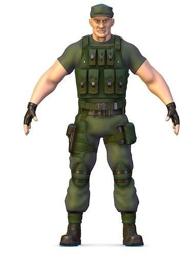 3D model High Poly Man Soldier in Green Armor Camouflage VR / AR / low ...
