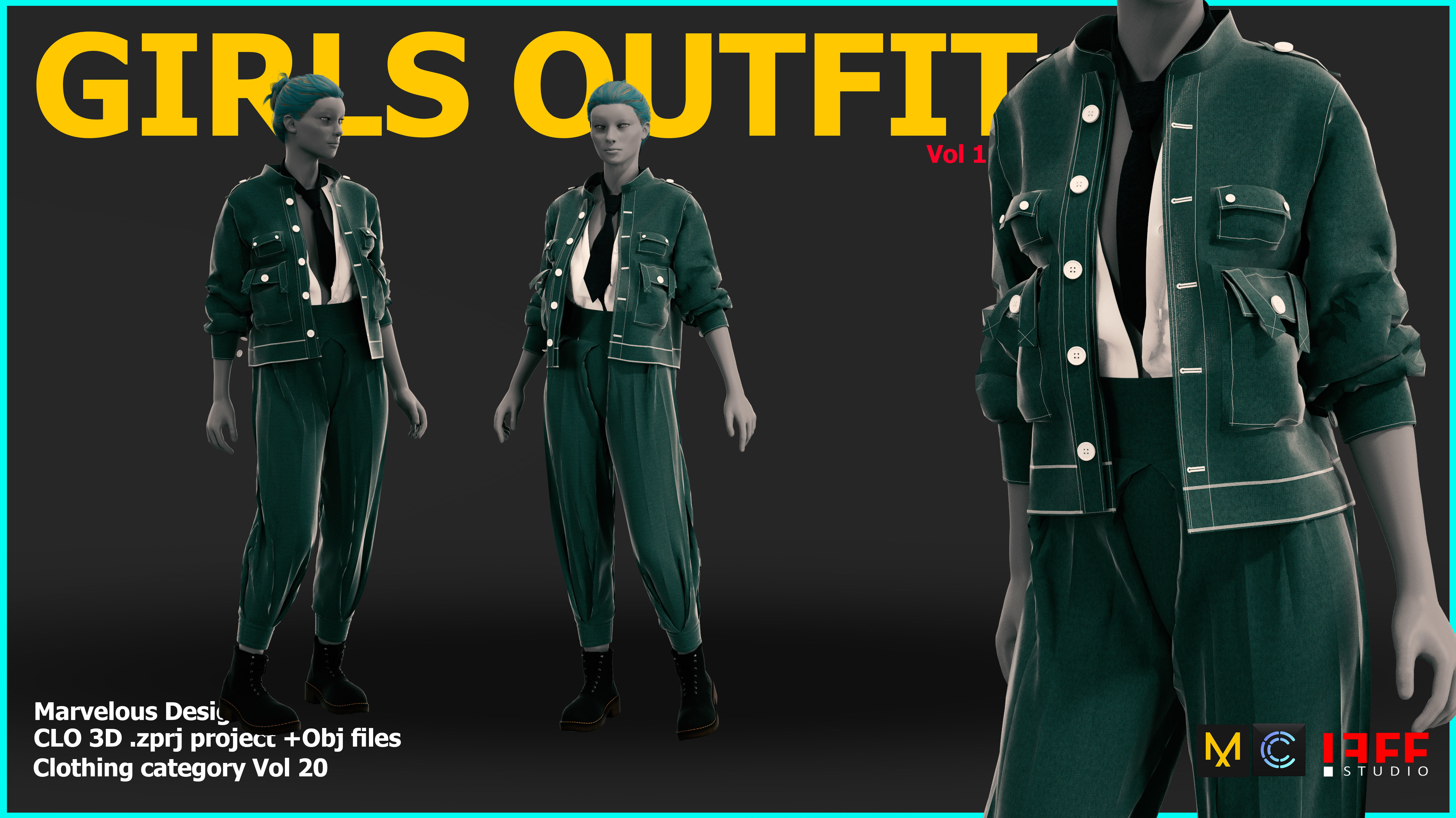 Girls outfit 1 Marvelous CLO Project file VOL 20 free VR / AR / low ...
