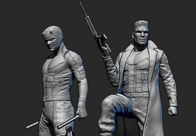 Daredevil and Punisher 3D Printable Statues Bundle 3D model 3D printable | CGTrader