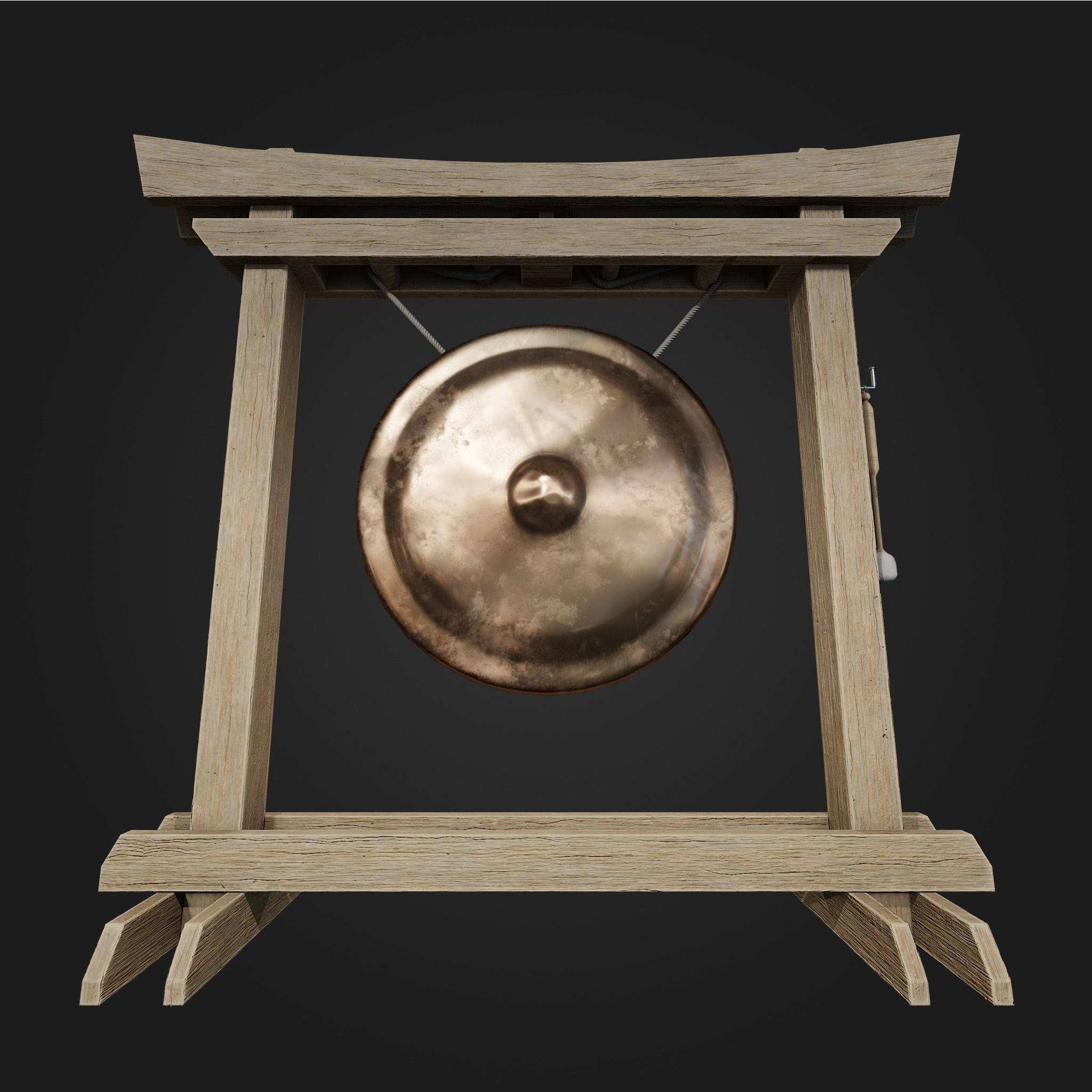 3D model Asian Japanese Gong 2 in 1 Bronze low poly VR AR VR / AR / low ...