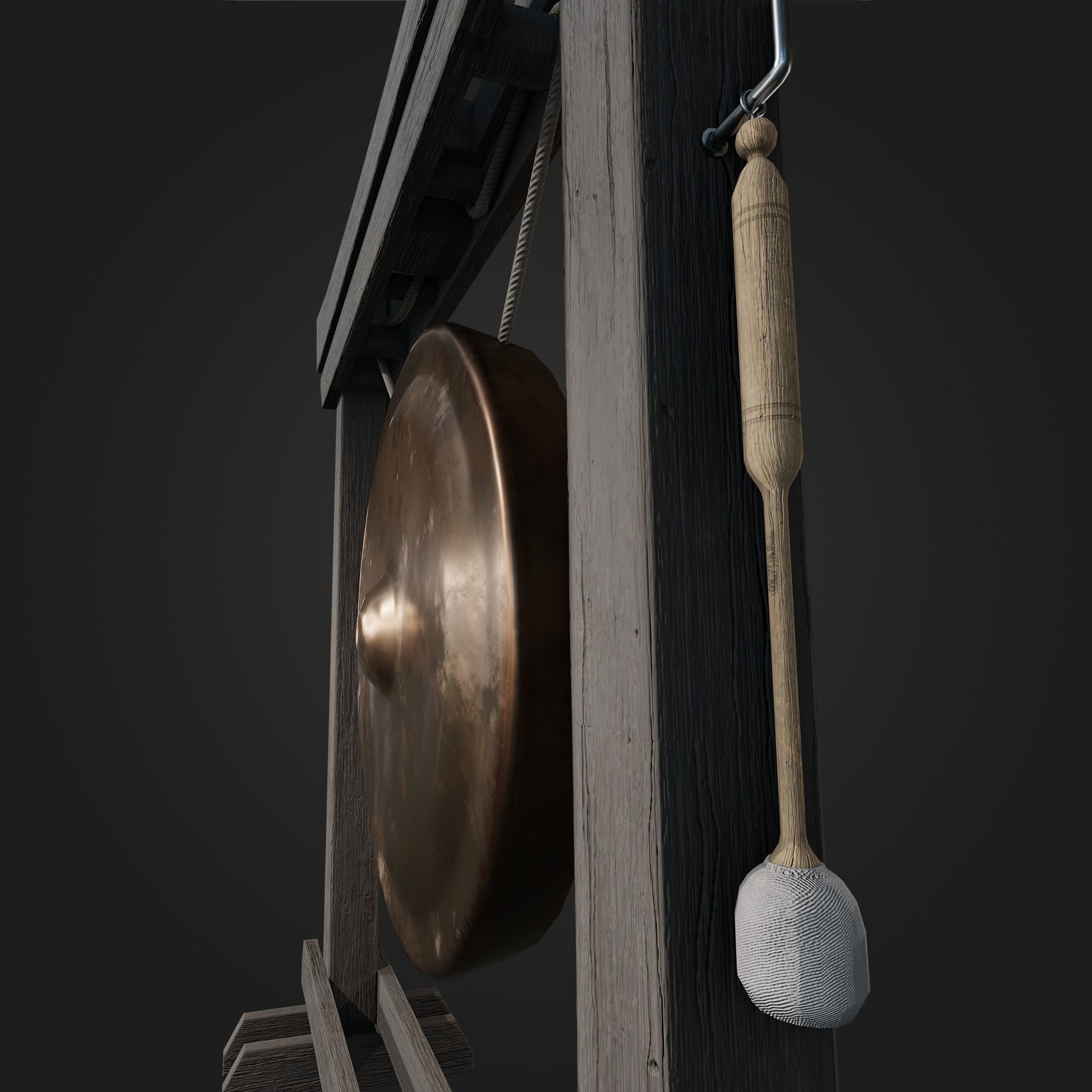 3D model Asian Japanese Gong 2 in 1 Bronze low poly VR AR VR / AR / low ...