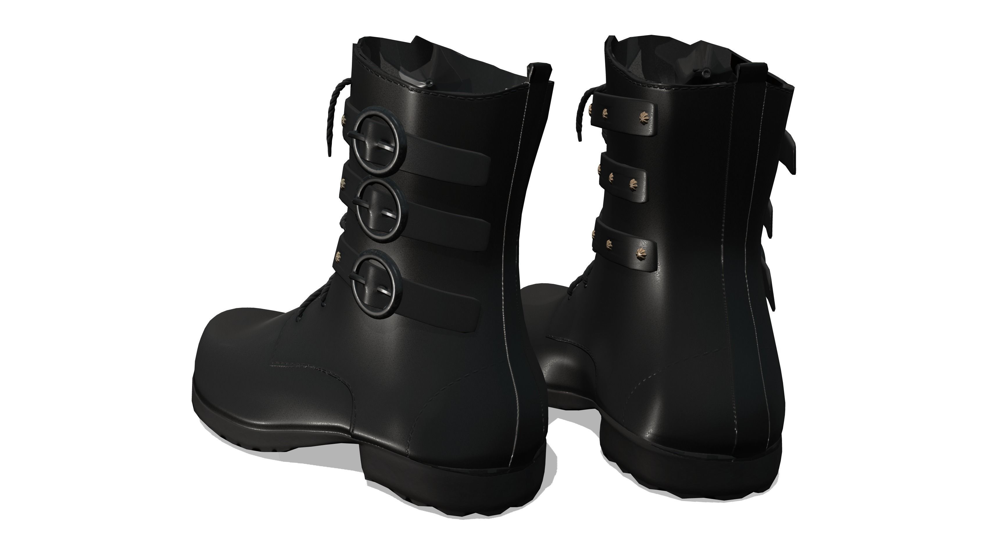 3D model Women Black Leather Motorcycle Biker Boots With Buckles VR ...