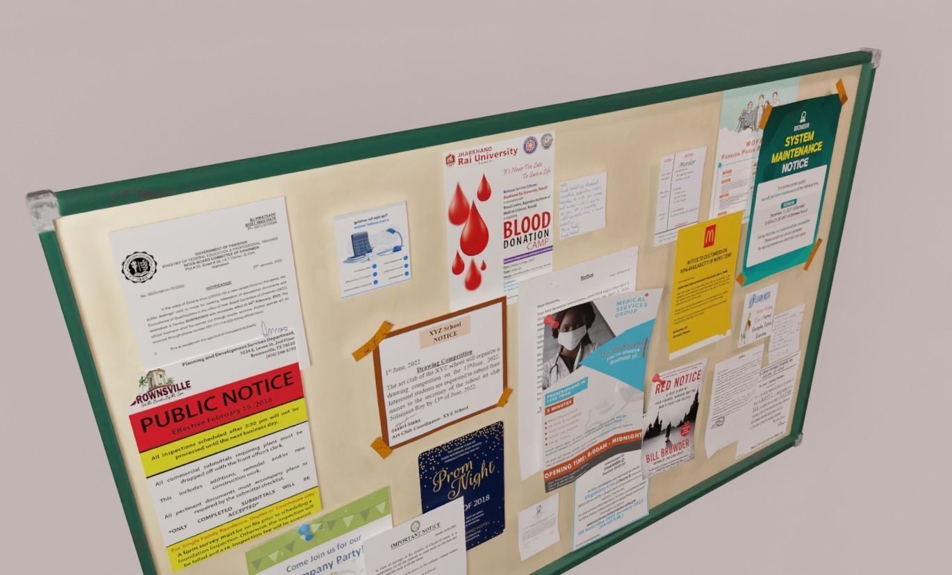 3D model Notice board office wall notice board VR / AR / low-poly ...