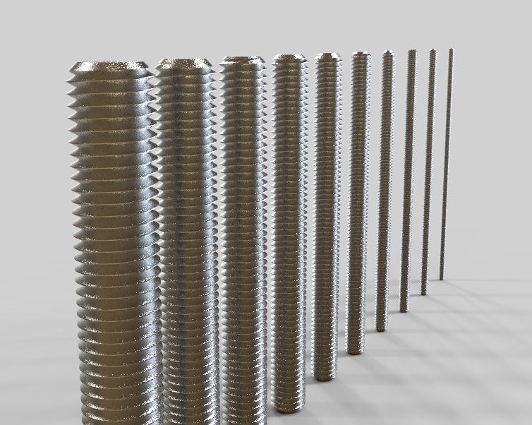 M3 to M20 x 120mm Threaded Bars 3D model 3D printable | CGTrader