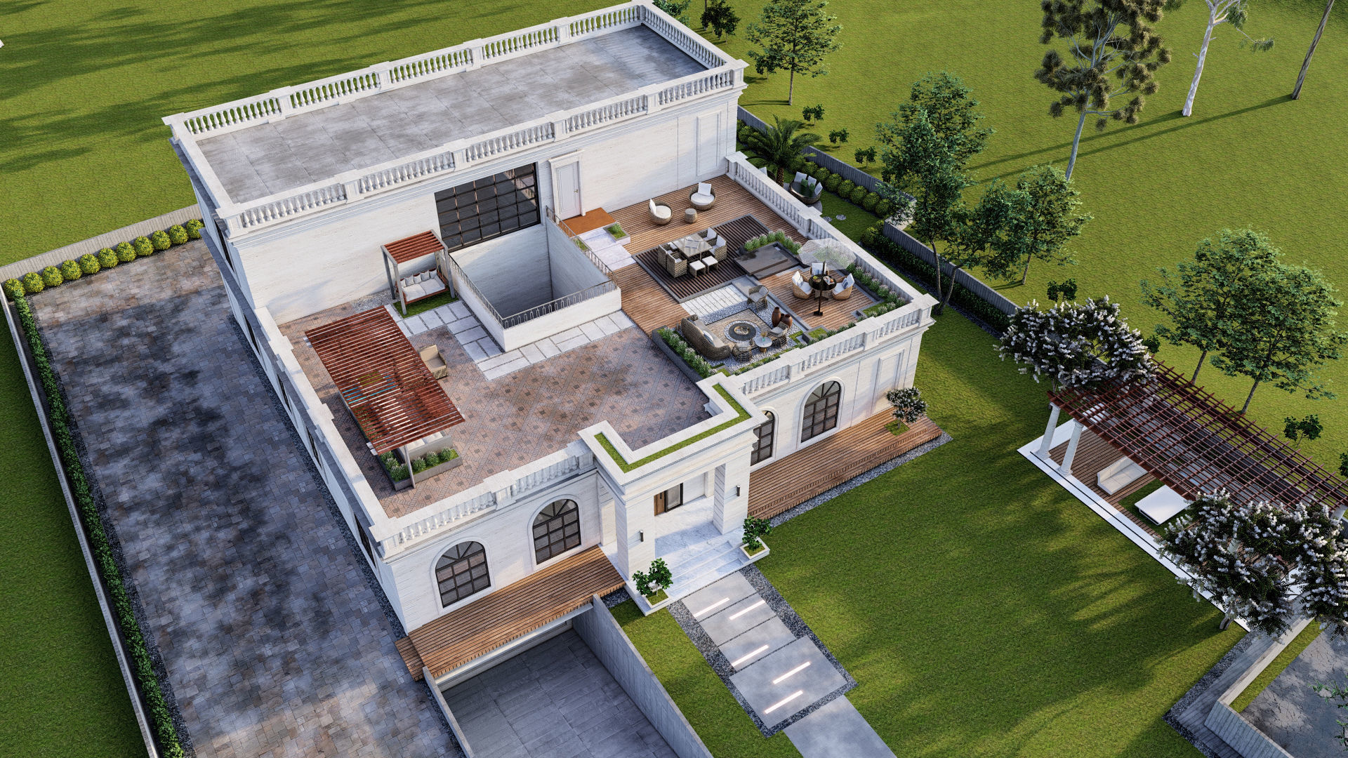 Neoclassical House design with roof top landscape 3D model | CGTrader