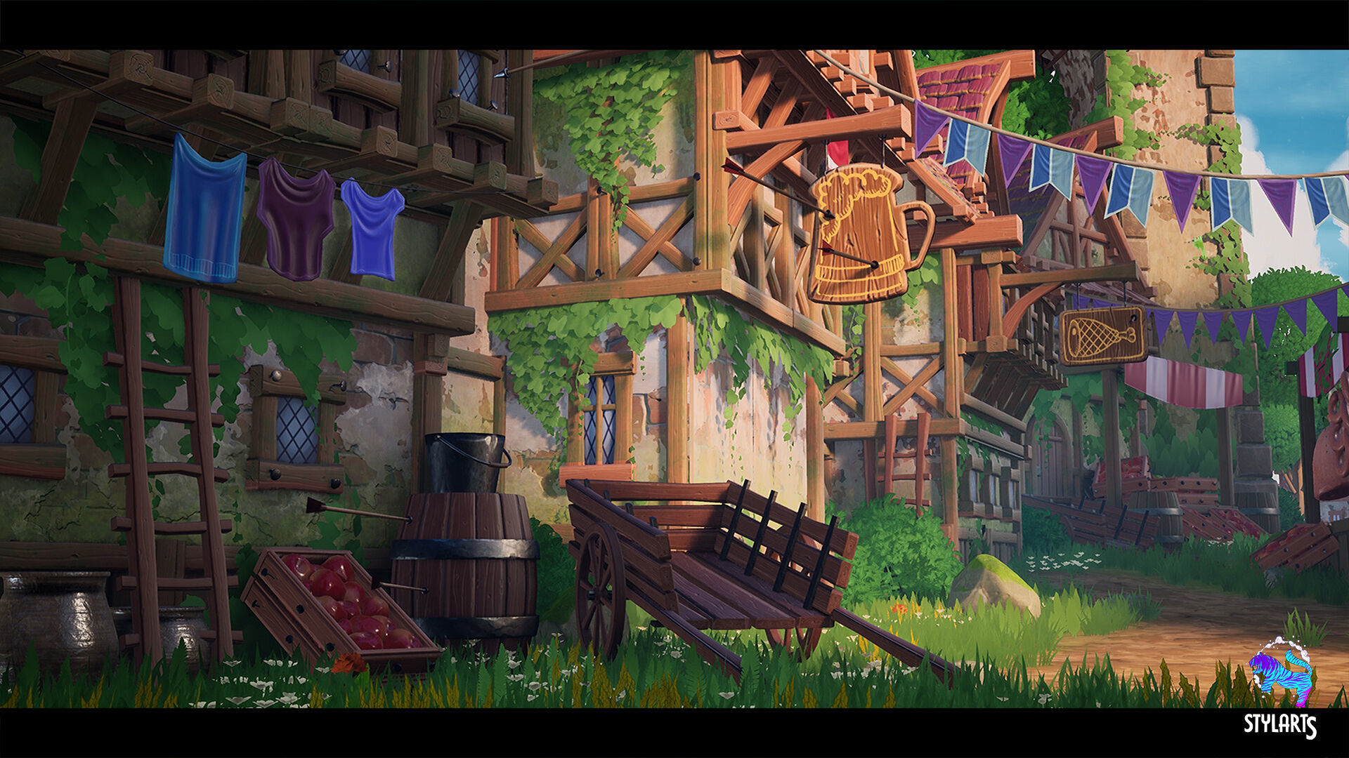 Modular Stylized Medieval Town 3D model | CGTrader